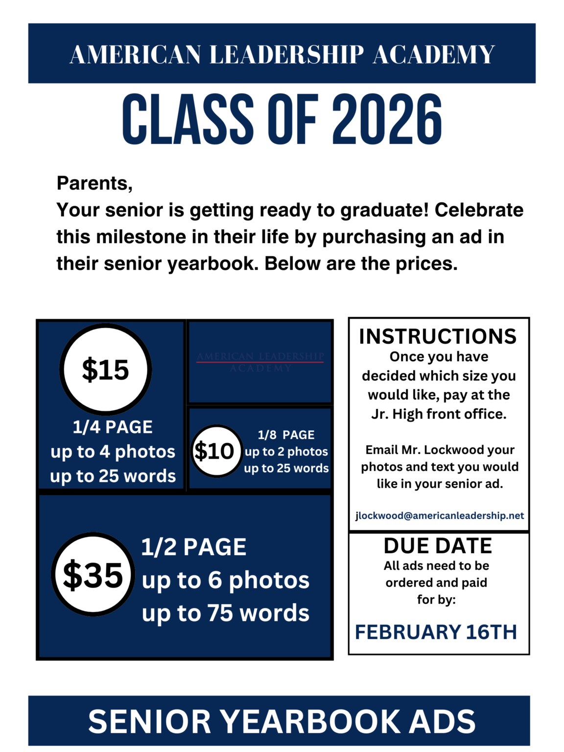 Yearbook 2026 Senior Ads - American Leadership Academy